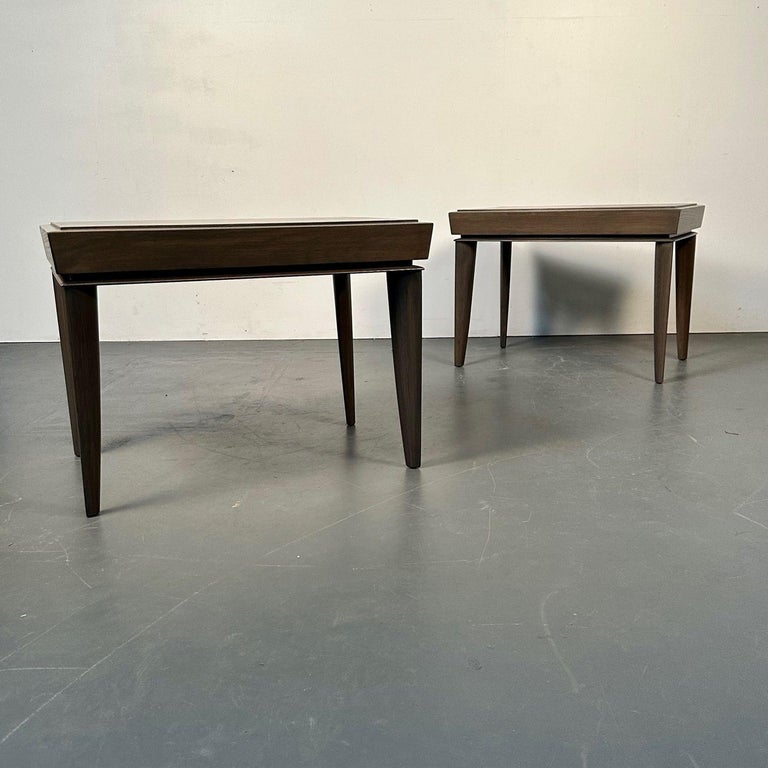 Pair of Mid-Century Modern Paul Frankl Labeled Brown Saltman Side / End ...