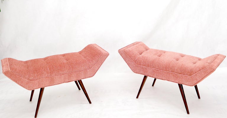 Pair of Mid-Century Modern Pink Velvet Upholstery Dowel Legs Benches ...