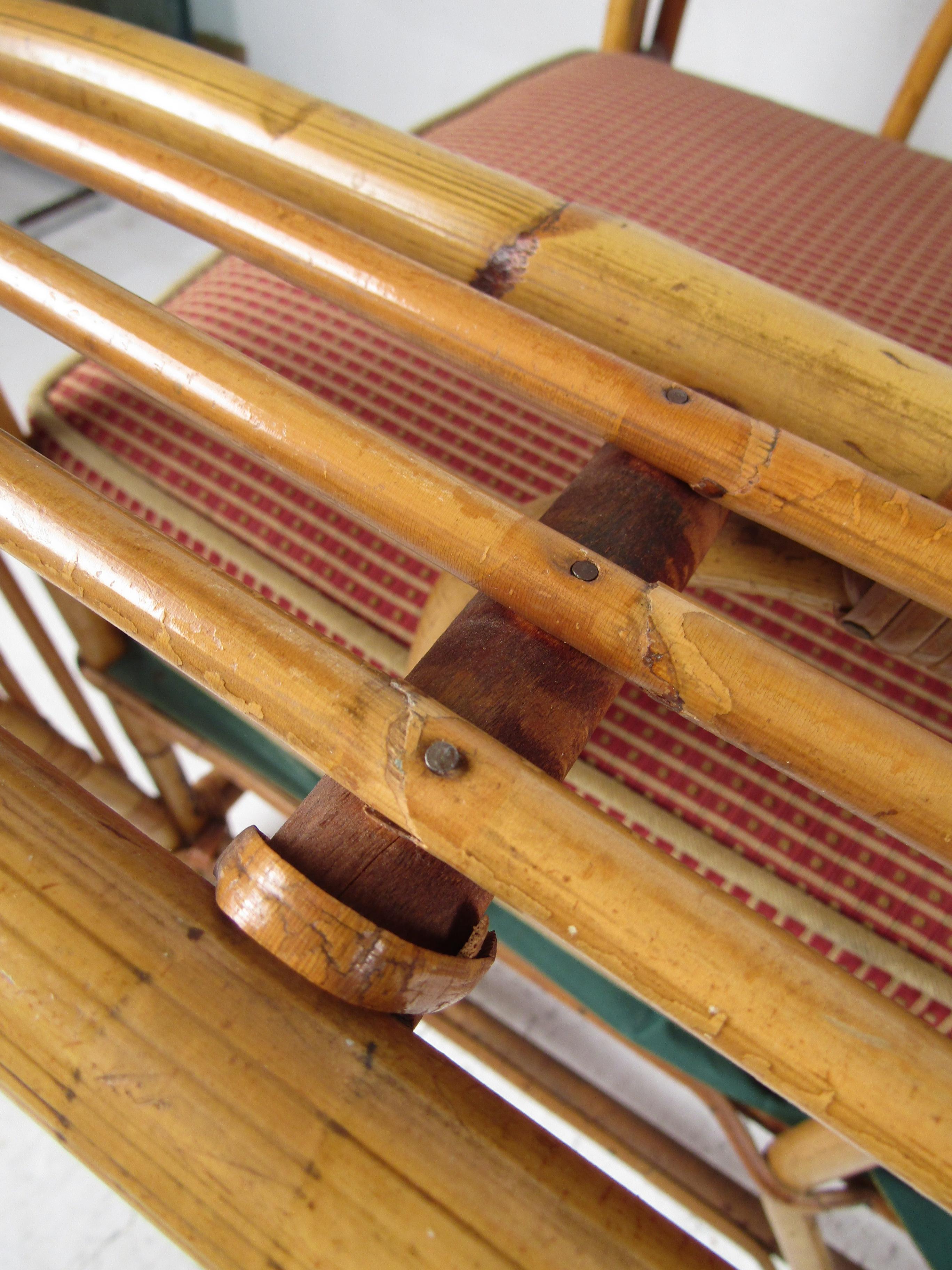Pair of Mid-Century Modern Rattan Woven Lounge Chairs at 1stDibs