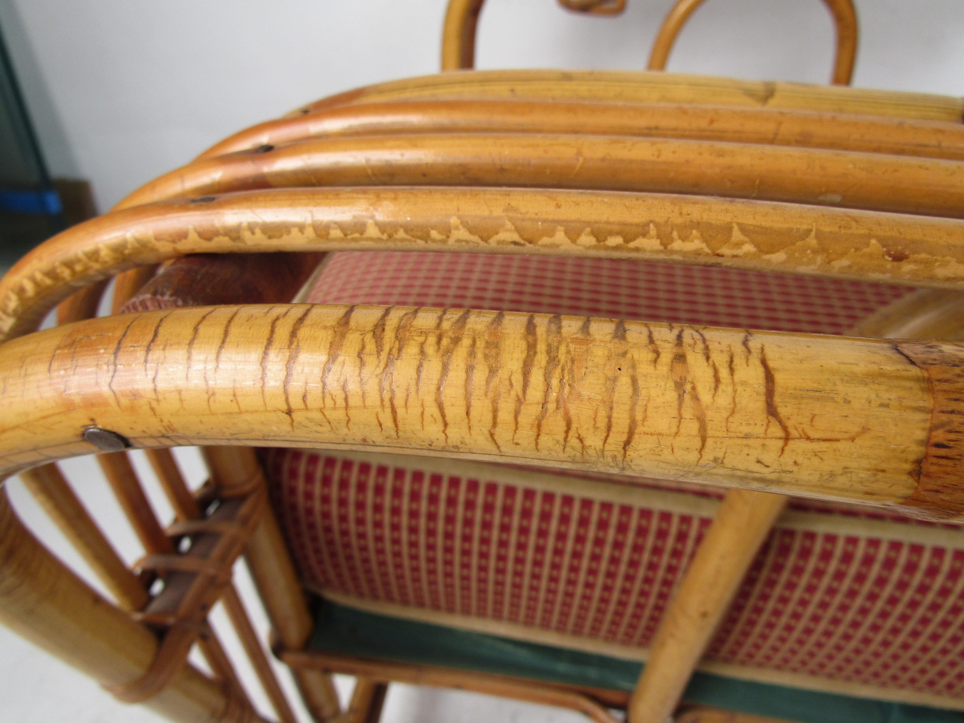 Pair of Mid-Century Modern Rattan Woven Lounge Chairs at 1stDibs