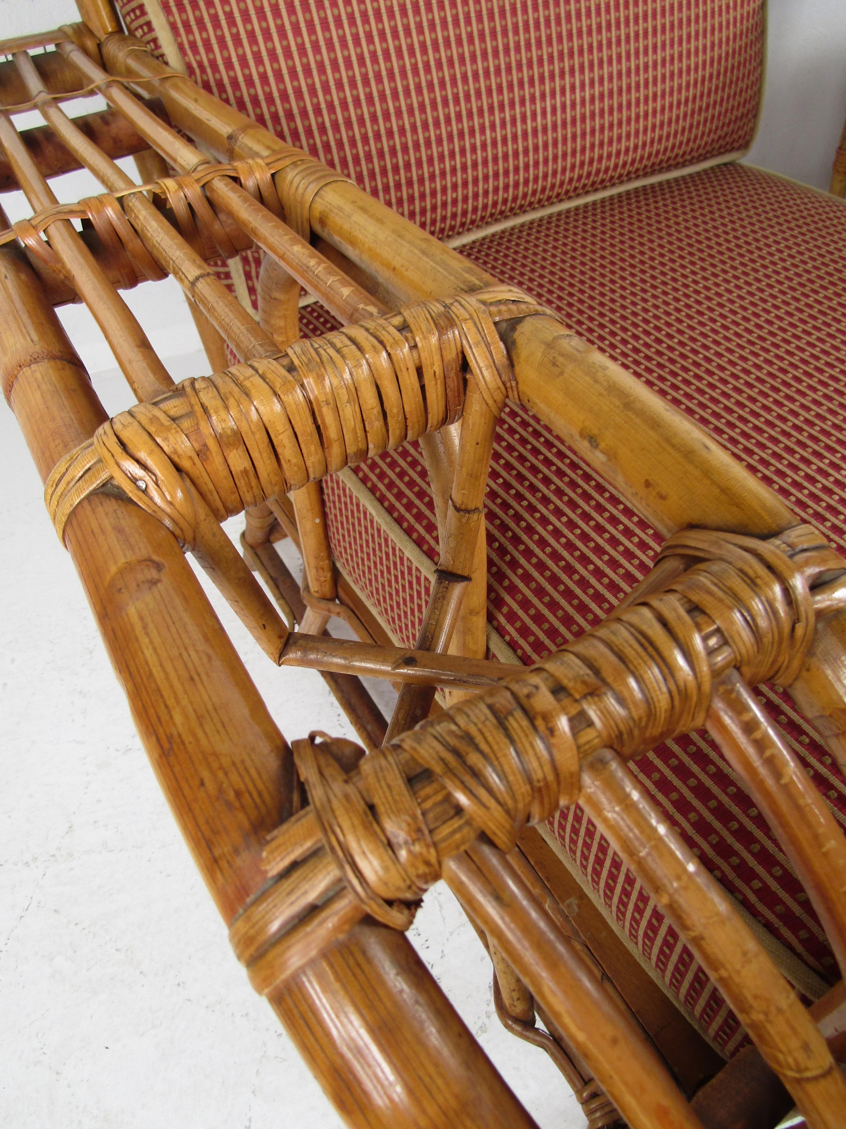 Pair of Mid-Century Modern Rattan Woven Lounge Chairs at 1stDibs