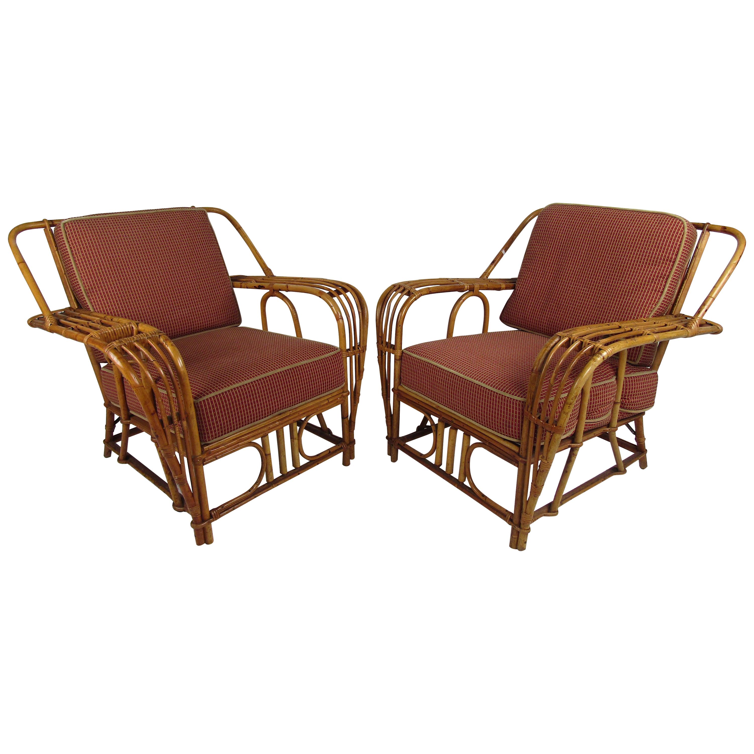Pair of Mid-Century Modern Rattan Woven Lounge Chairs at 1stDibs