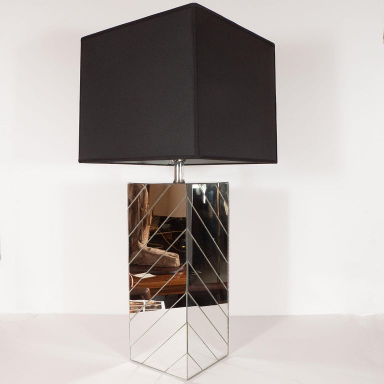 Pair of Mid-Century Modern Rectangular Mirrored Table Lamps with Nickel ...