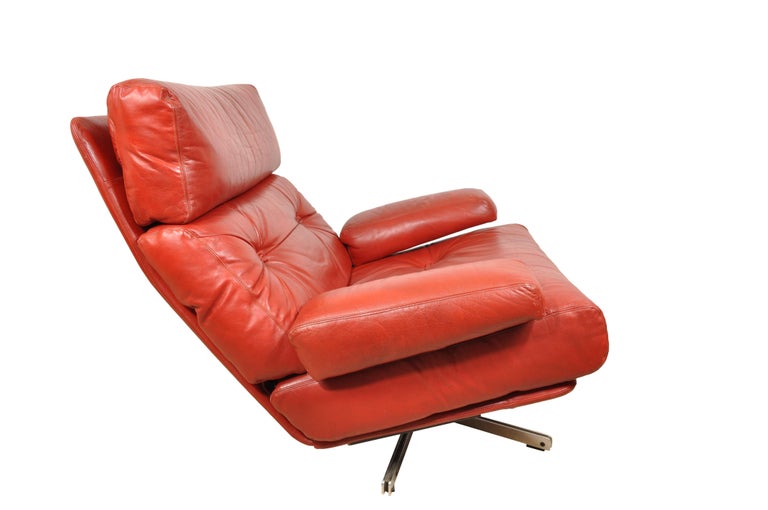 Pair of Mid-Century Modern Retro Chairs Red Leather and Chrome at 1stDibs