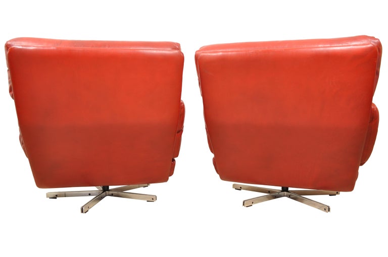 Pair of Mid-Century Modern Retro Chairs Red Leather and Chrome at 1stDibs