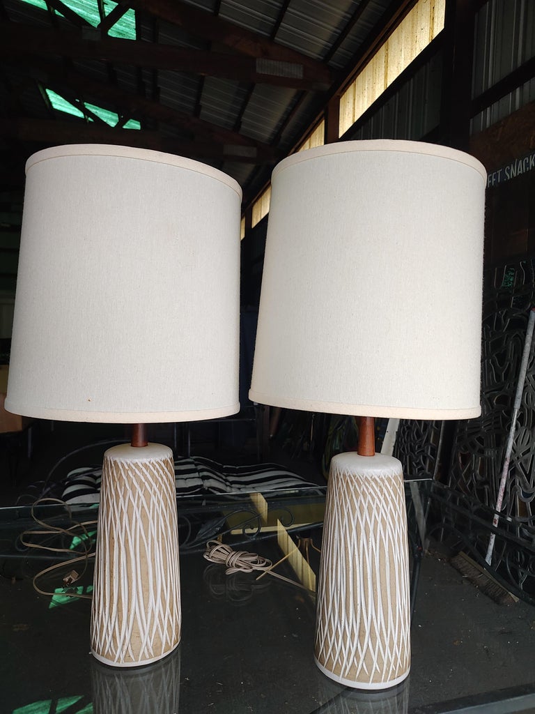Pair of Mid-Century Modern Sculptural Danish Pottery Table Lamps with ...