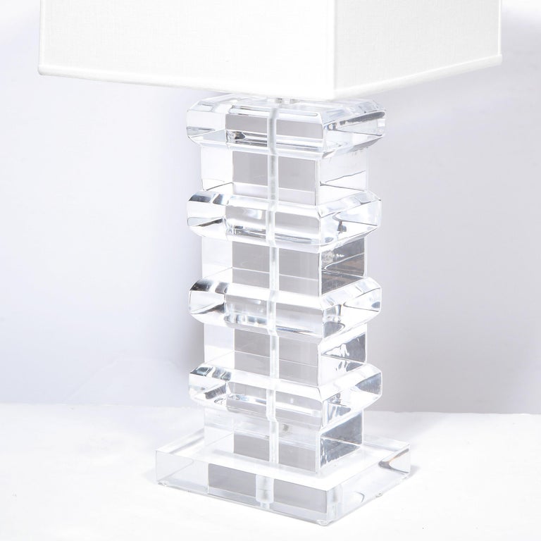 Pair of Mid-Century Modern Sculptural Stacked Translucent Lucite Lamps ...