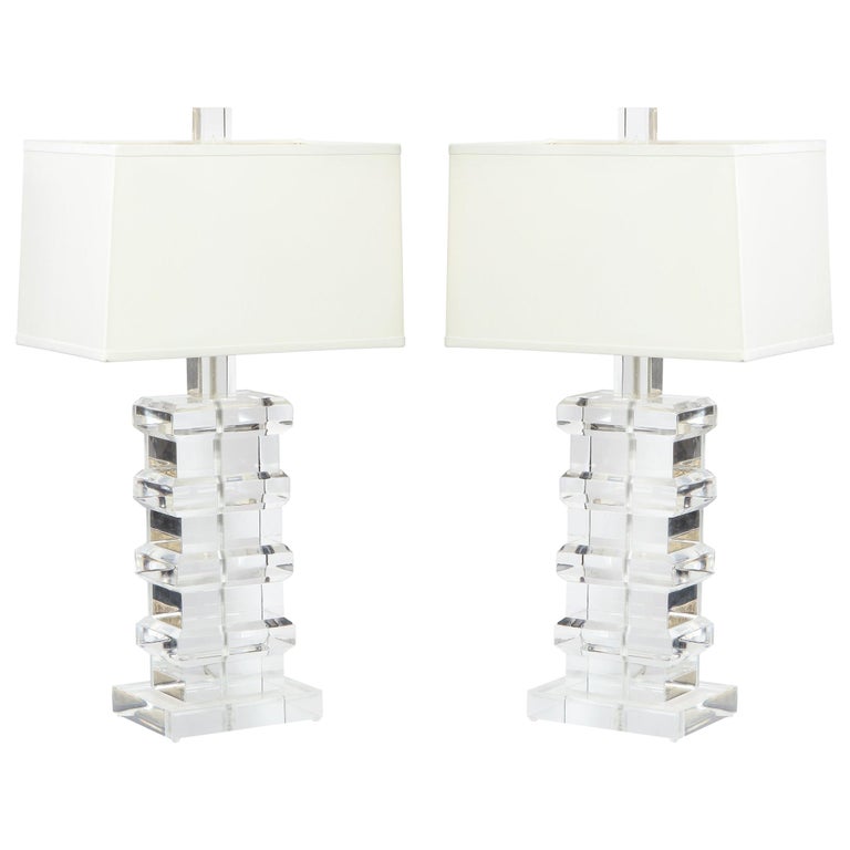 Pair of Mid-Century Modern Sculptural Translucent Lucite Table Lamps at ...