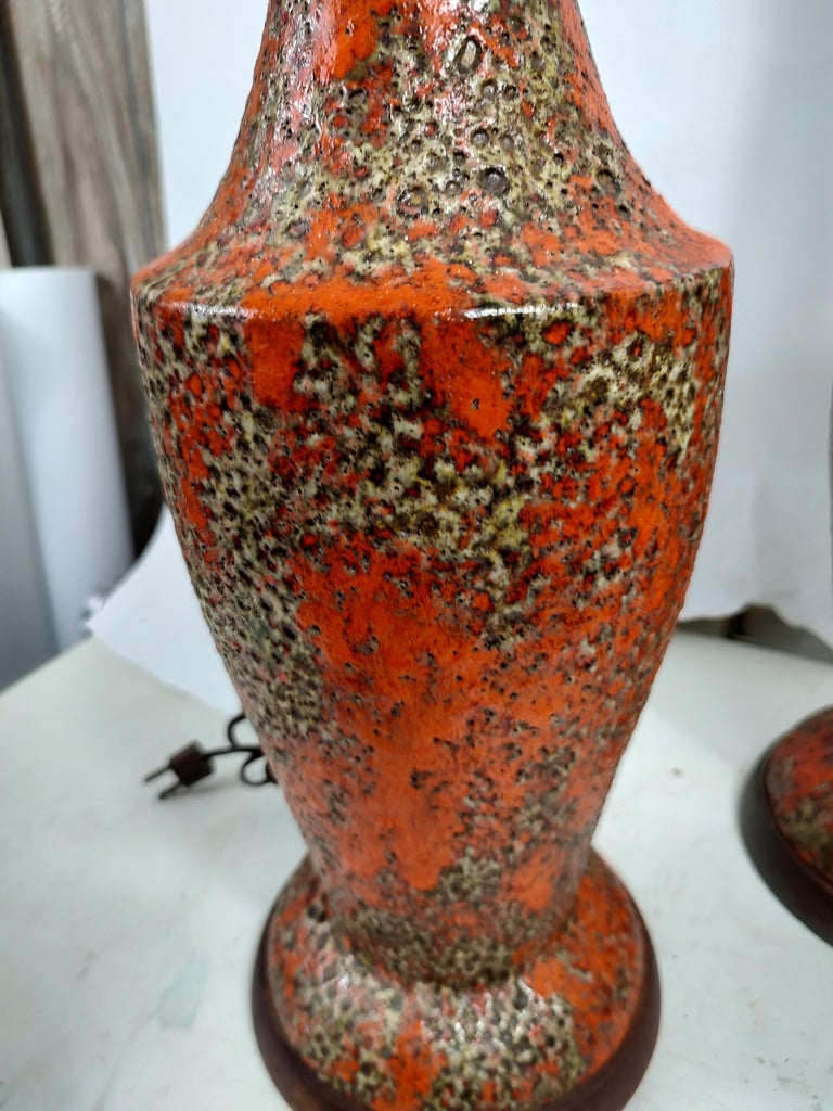 Pair of Mid-Century Modern Sculptural Walnut and Volcanic Lava Pottery ...