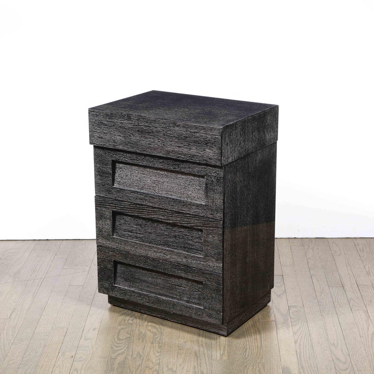 Pair of Mid-Century Modern Shadow Box Design Nightstands in Silver ...