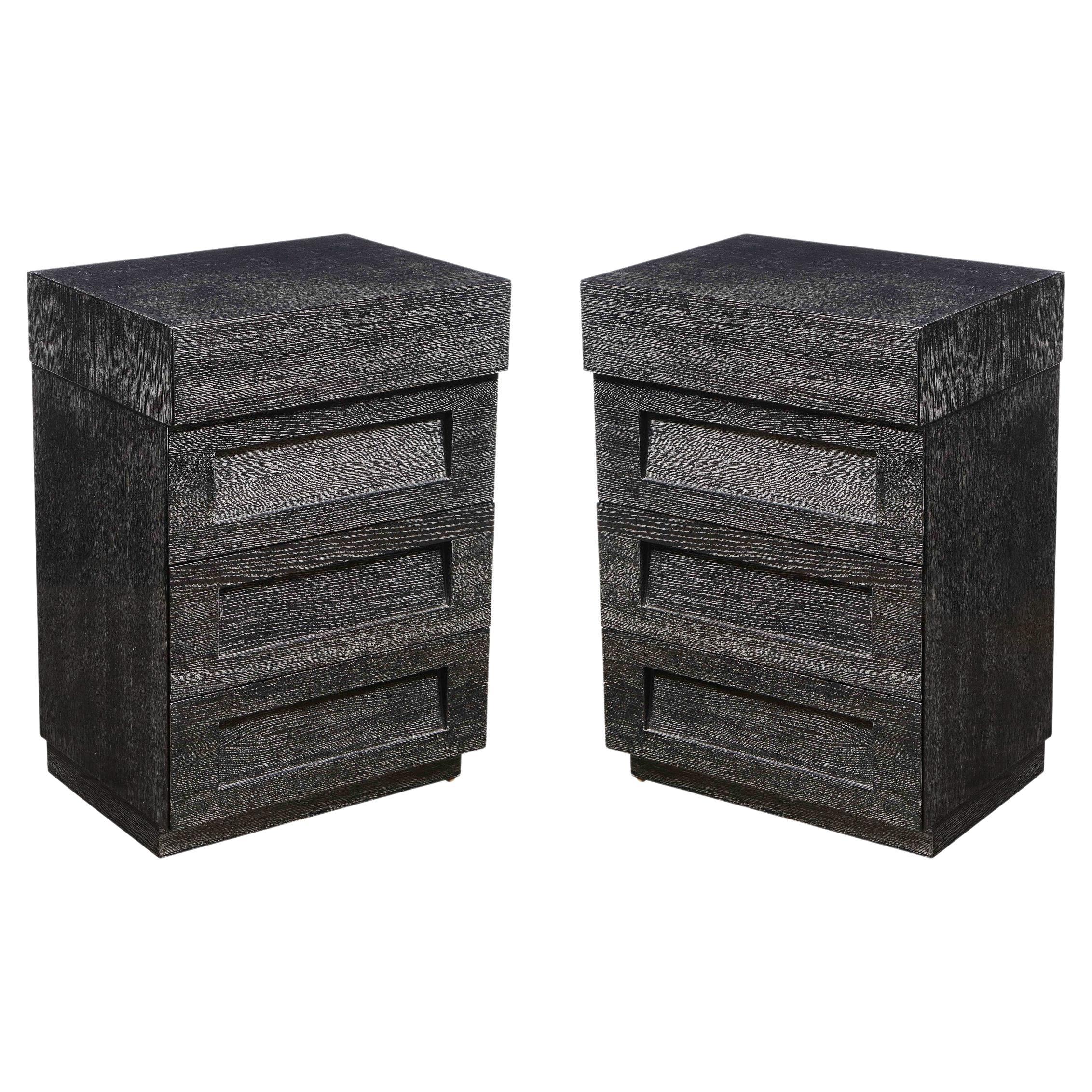 Pair of Mid-Century Modern Shadow Box Design Nightstands in Silver ...