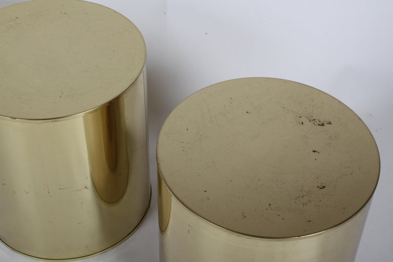 Pair of Mid-Century Modern Signed Curtis Jeré Brass Drum End Tables at ...