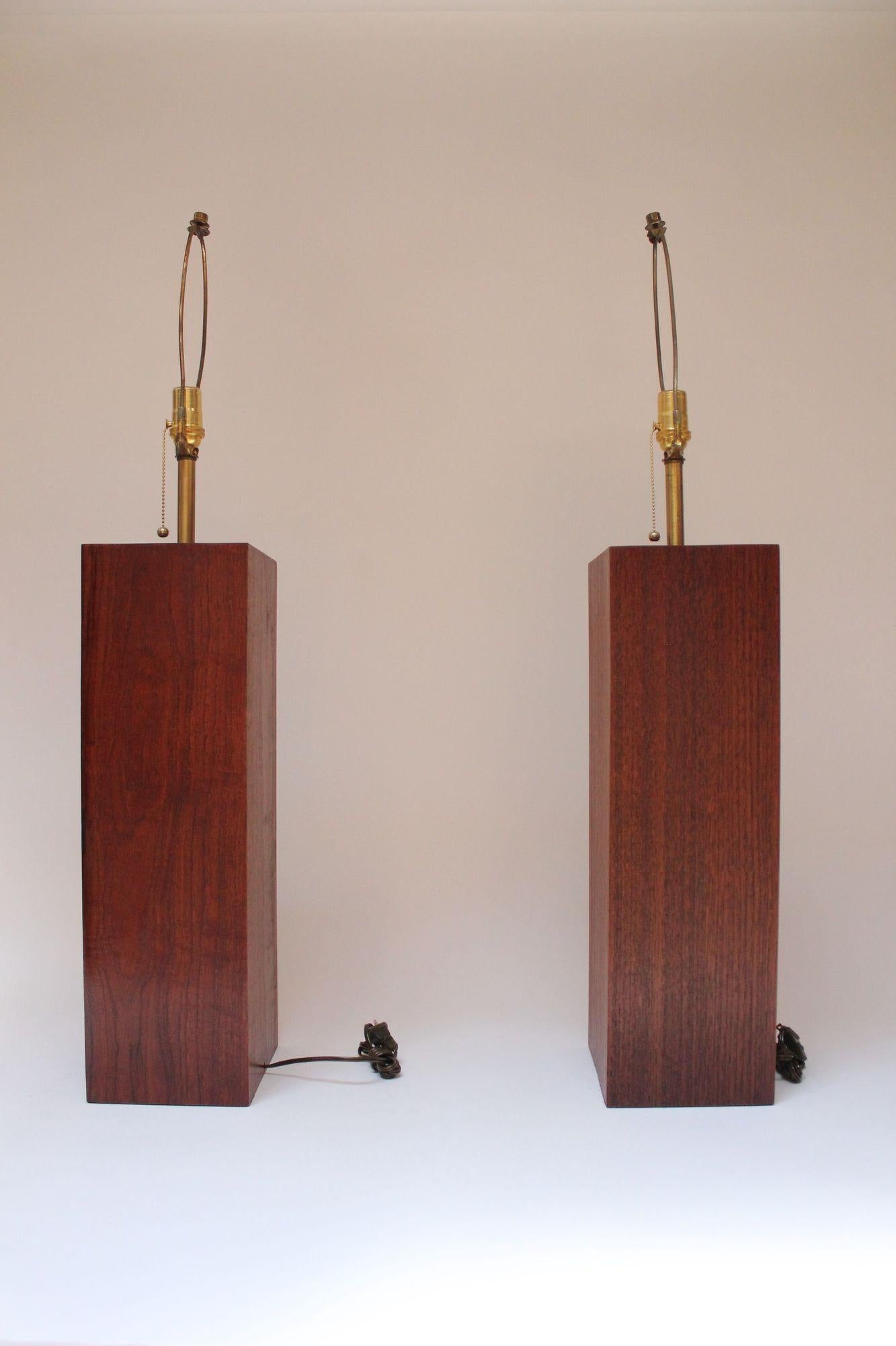 Pair of Mid Century Modern Walnut Column Block-Form Table Lamps For ...