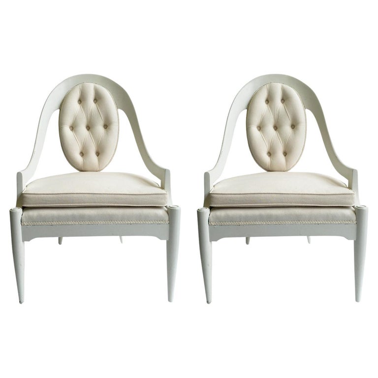 Pair of Mid-Century Modern Spoon Back Chairs with Tufted Backrest For ...