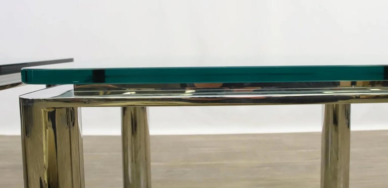 Pair of Mid Century Modern Square Glass and Chrome Tube Side Tables For ...
