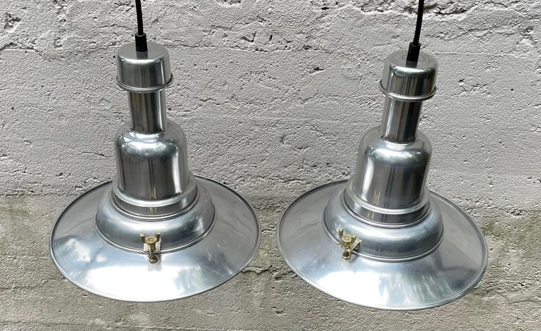 Pair of Mid Century Streamline Industrial Aluminum Pendant Lights For ...