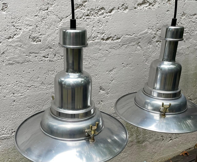 Pair of Mid Century Streamline Industrial Aluminum Pendant Lights For ...