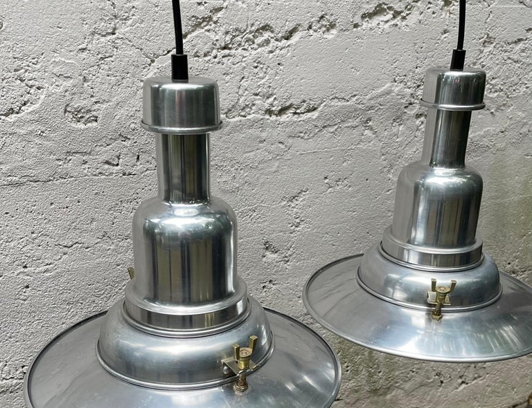 Pair of Mid Century Streamline Industrial Aluminum Pendant Lights For ...