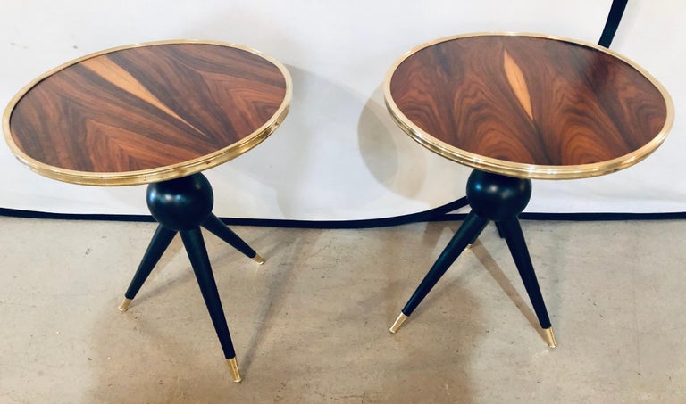 Pair of Mid-Century Modern Style Ebony Bronze Base and Rosewood End ...
