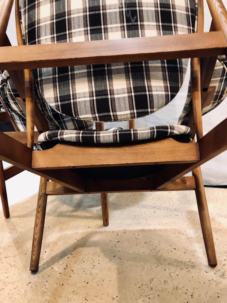 Pair of Mid-Century Modern Style Plaid Fabric Lounge Chairs with ...