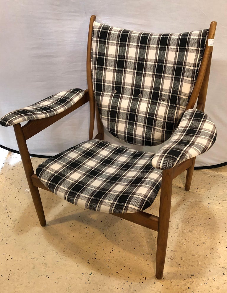 Pair of Mid-Century Modern Style Plaid Fabric Lounge Chairs with ...