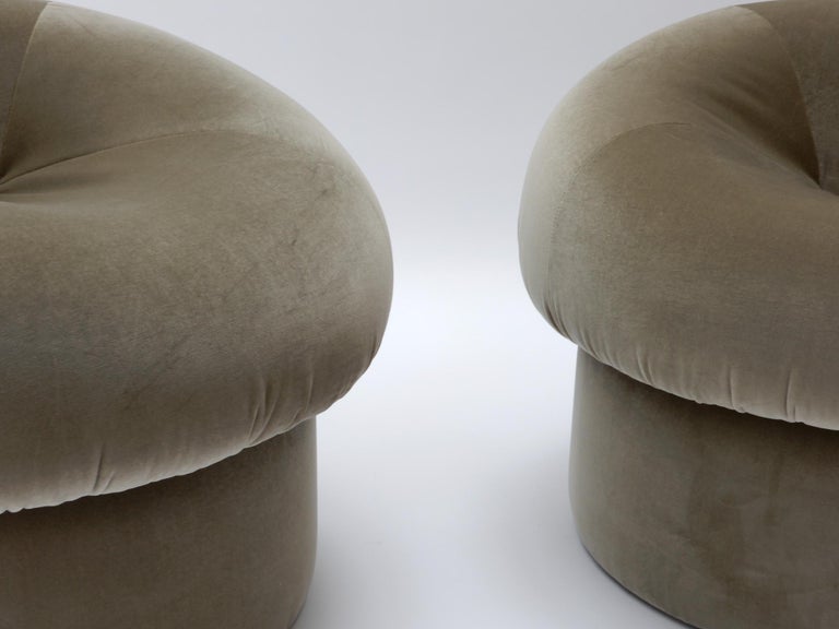 Pair of Mid-Century Modern Style Pouf or Lounge Chairs with Grey Fabric ...