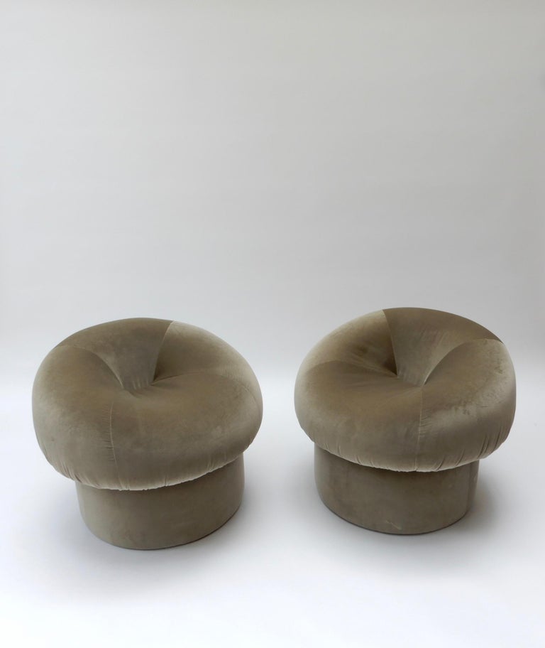 Pair of Mid-Century Modern Style Pouf or Lounge Chairs with Grey Fabric ...
