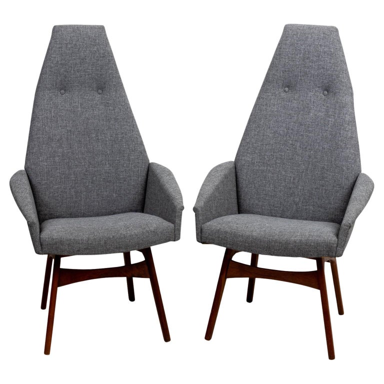 Pair of Mid-Century Modern Style Walnut High Back Chairs by Adrian ...