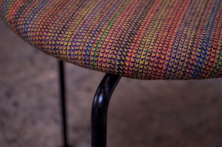 Pair of Mid-Century Modern Three-Legged Wrought Iron Low Stools at 1stDibs