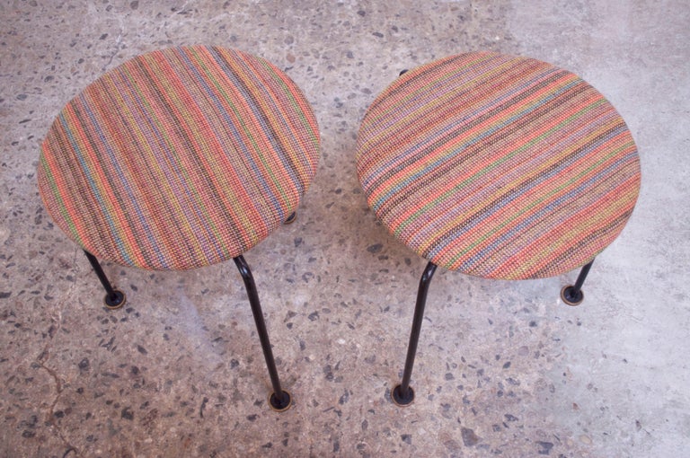 Pair of Mid-Century Modern Three-Legged Wrought Iron Low Stools at 1stDibs