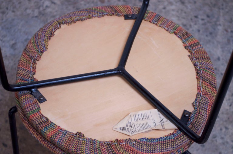 Pair of Mid-Century Modern Three-Legged Wrought Iron Low Stools at 1stDibs