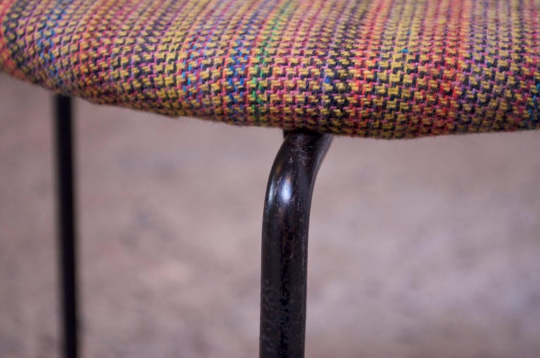 Pair of Mid-Century Modern Three-Legged Wrought Iron Low Stools at 1stDibs