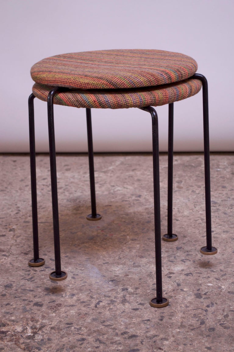 Pair of Mid-Century Modern Three-Legged Wrought Iron Low Stools at 1stDibs