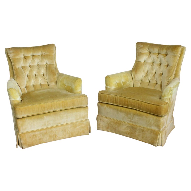 Pair of Mid-Century Modern Tufted Club Chairs at 1stDibs