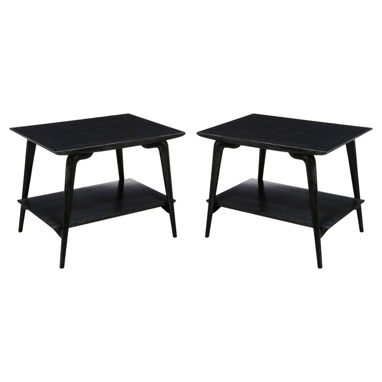 Pair of Mid-Century Modern Two-Tier Silver Cerused Oak Splayed Legs ...
