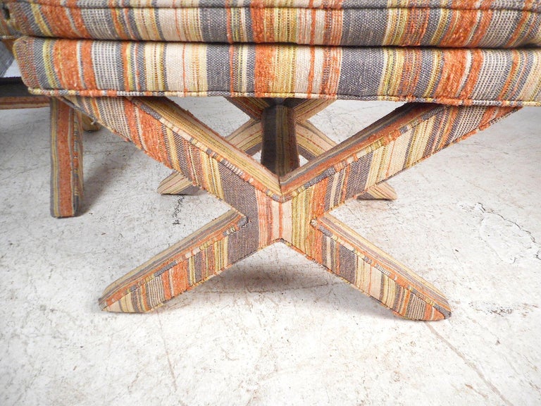 Pair of Mid-Century Modern Upholstered X-Base Ottomans at 1stDibs
