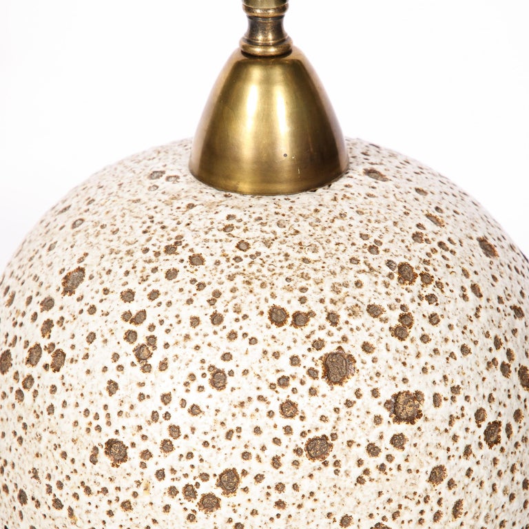 Pair of Mid-Century Modern Volcanic Glazed Ceramic, Walnut and Brass ...