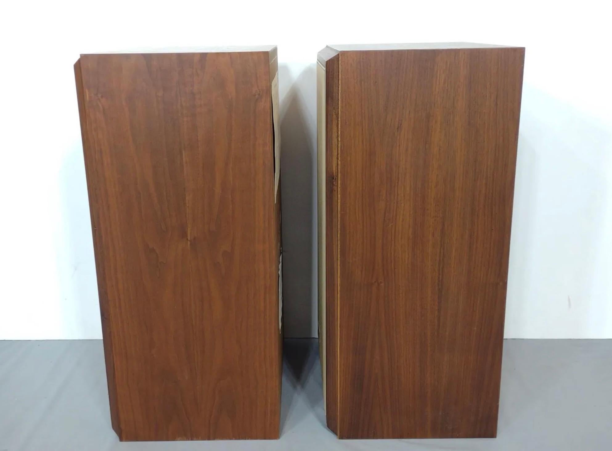 Pair of Mid Century Modern Walnut Advent Audio Speakers with Tan Cloth ...