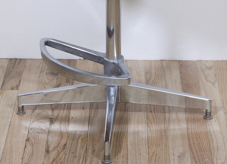 Pair of Mid-Century Modern White Vinyl Stool Chairs w/ Footrest Nickel ...