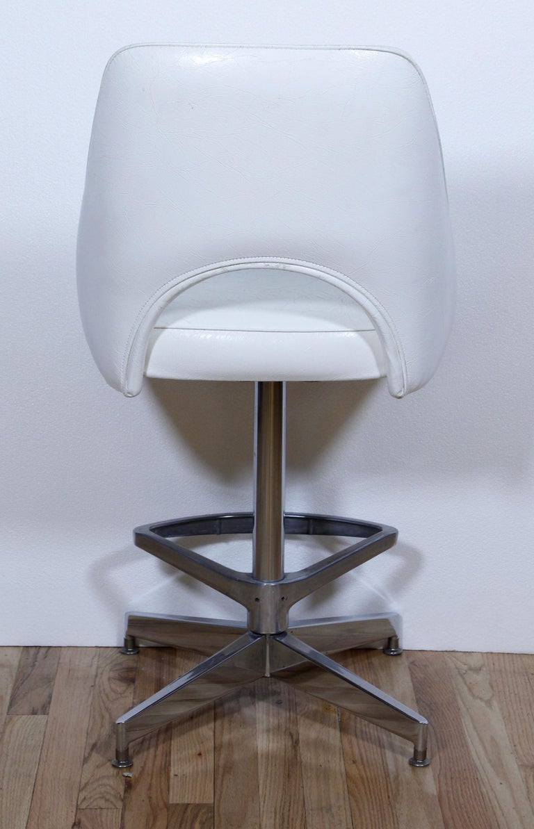 Pair of Mid-Century Modern White Vinyl Stool Chairs w/ Footrest Nickel ...