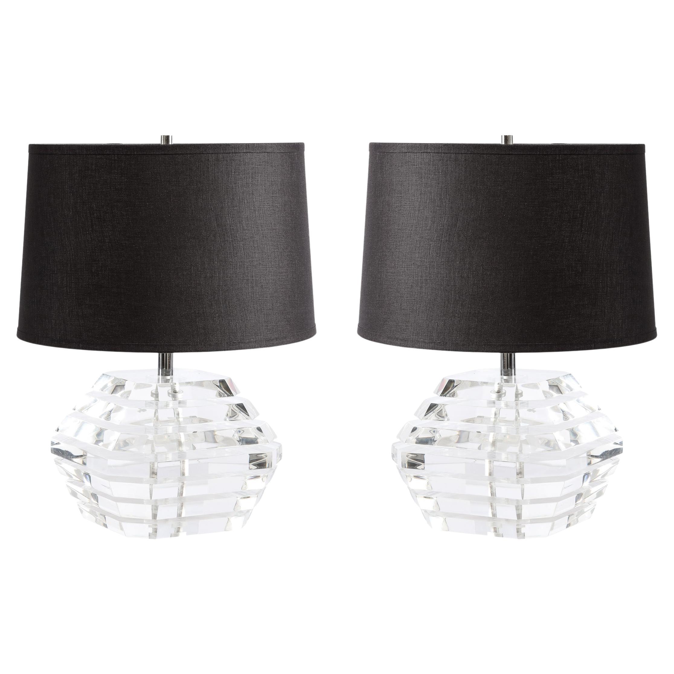 Mid Century Modern Stacked Lucite Table Lamps - a Pair For Sale at 1stDibs
