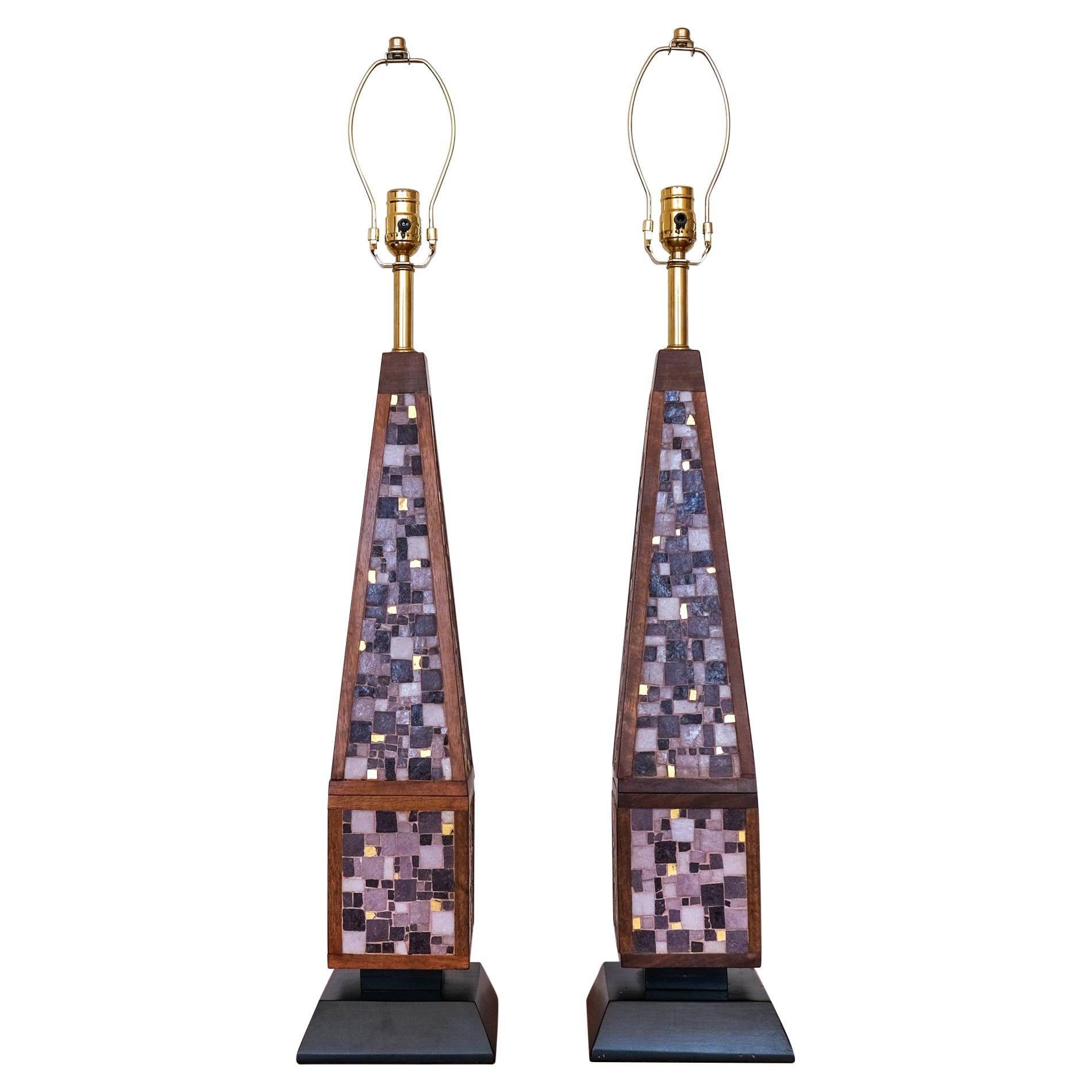 Large Pair of Mosaic Tile Modeline Table Lamps at 1stDibs