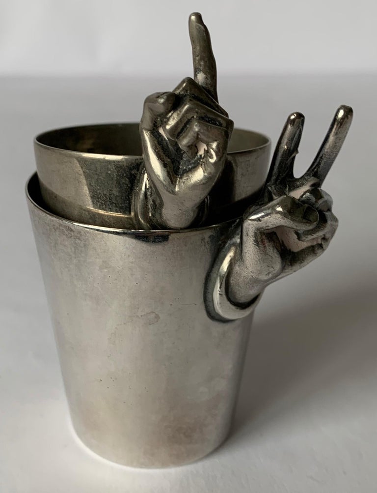 Pair of Midcentury Napier Silver Plated Finger Jiggers at 1stDibs