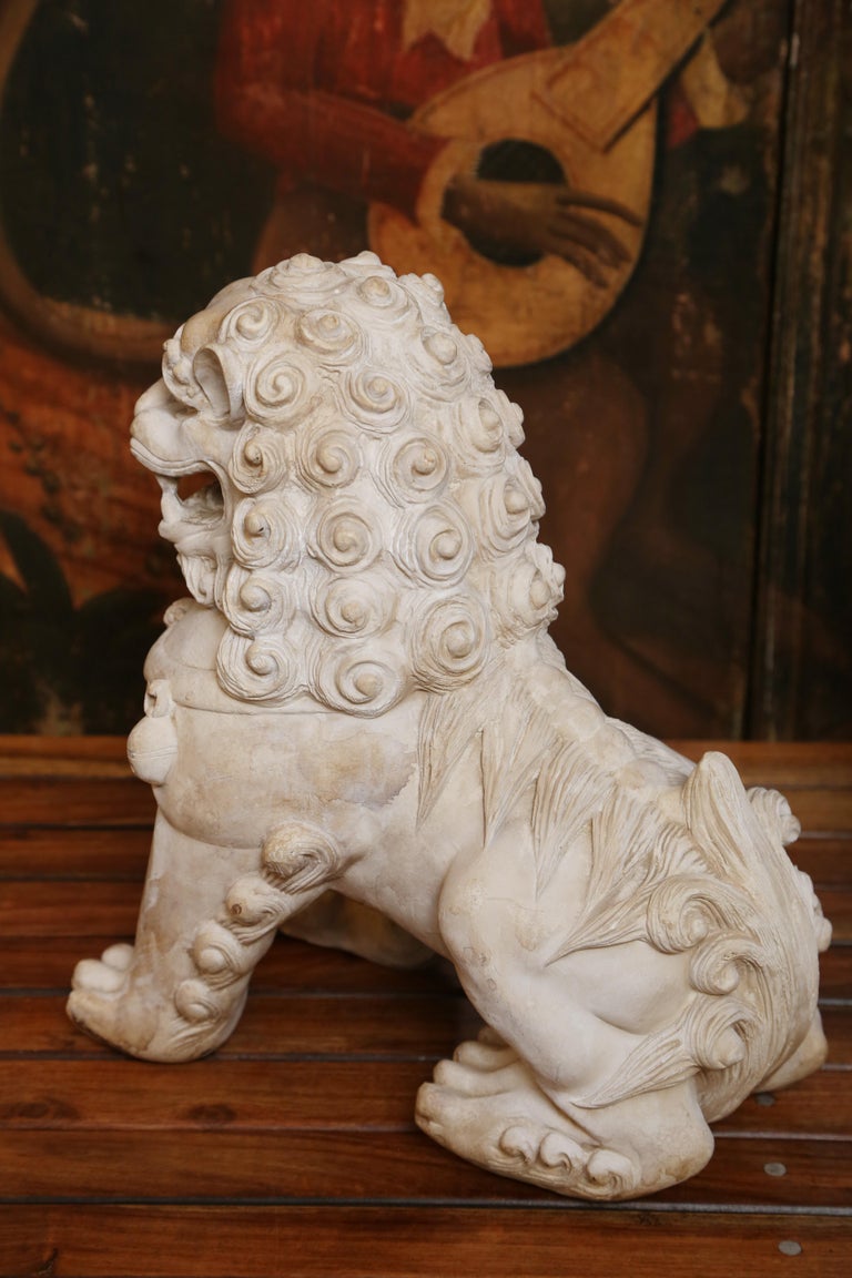 Pair of Mid Century Natural Bisque Foo Dogs at 1stDibs