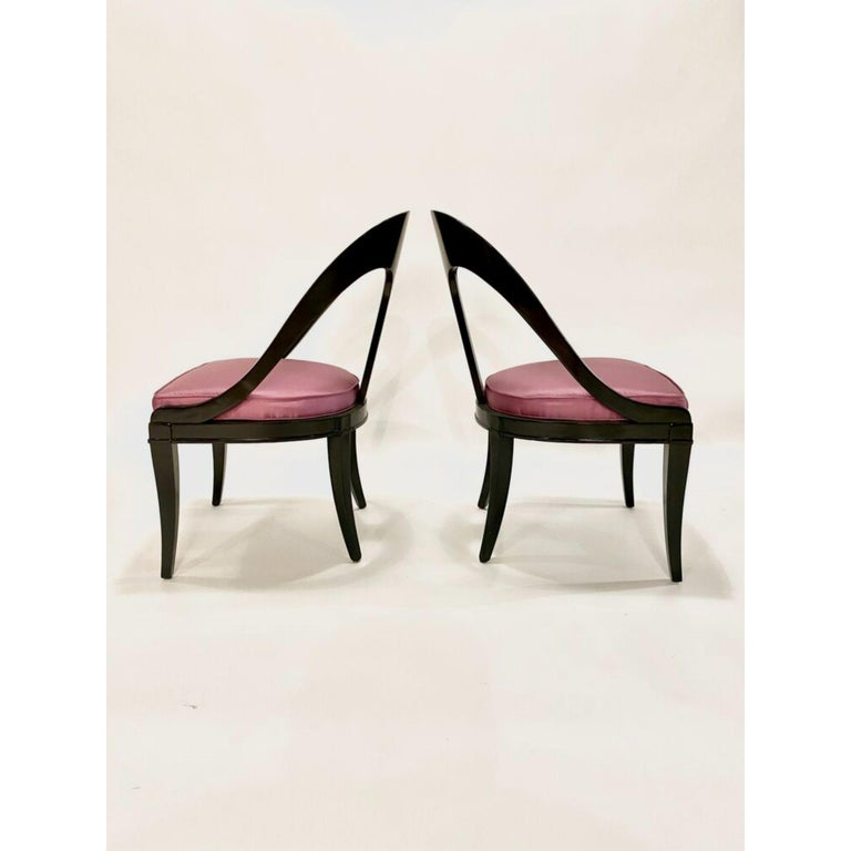 Pair of Mid-Century Neoclassic Style Spoon Chairs in Fabric and Wood ...