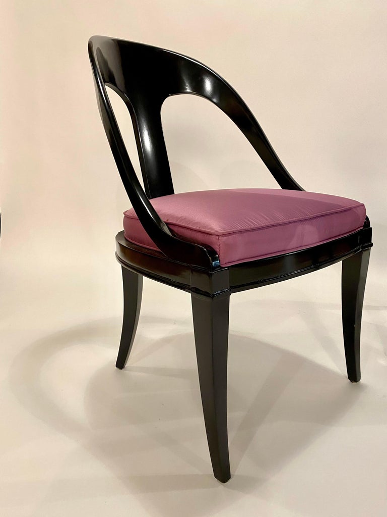 Pair of Mid-Century Neoclassic Style Spoon Chairs in Fabric and Wood ...