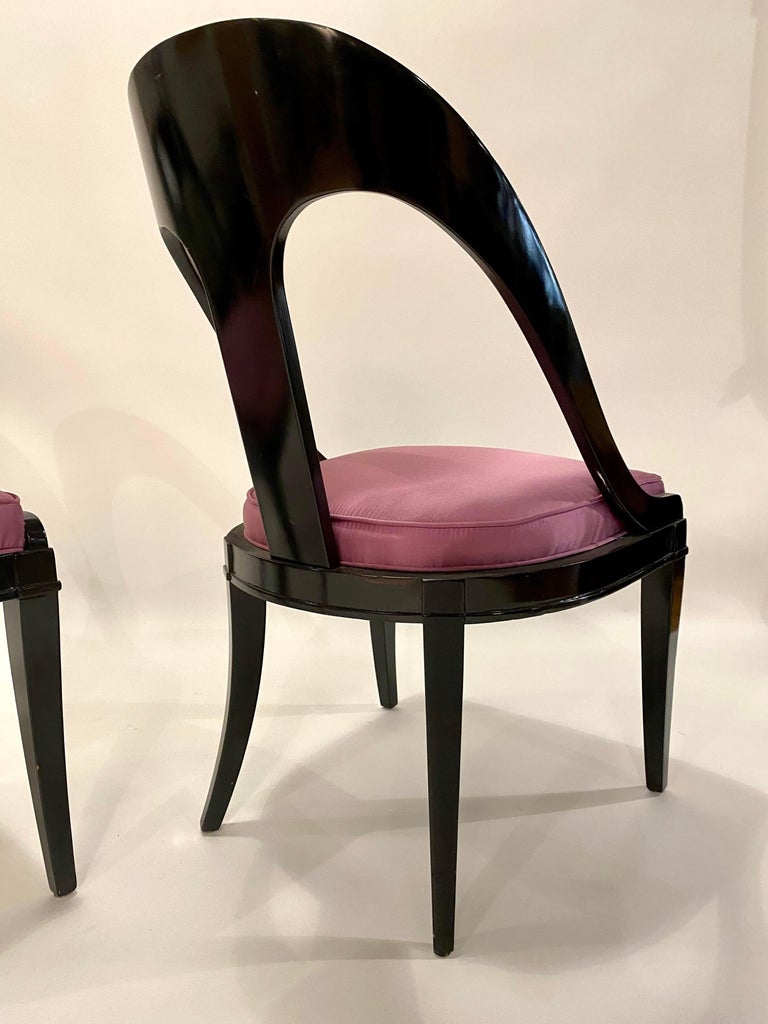 Pair of Mid-Century Neoclassic Style Spoon Chairs in Fabric and Wood ...
