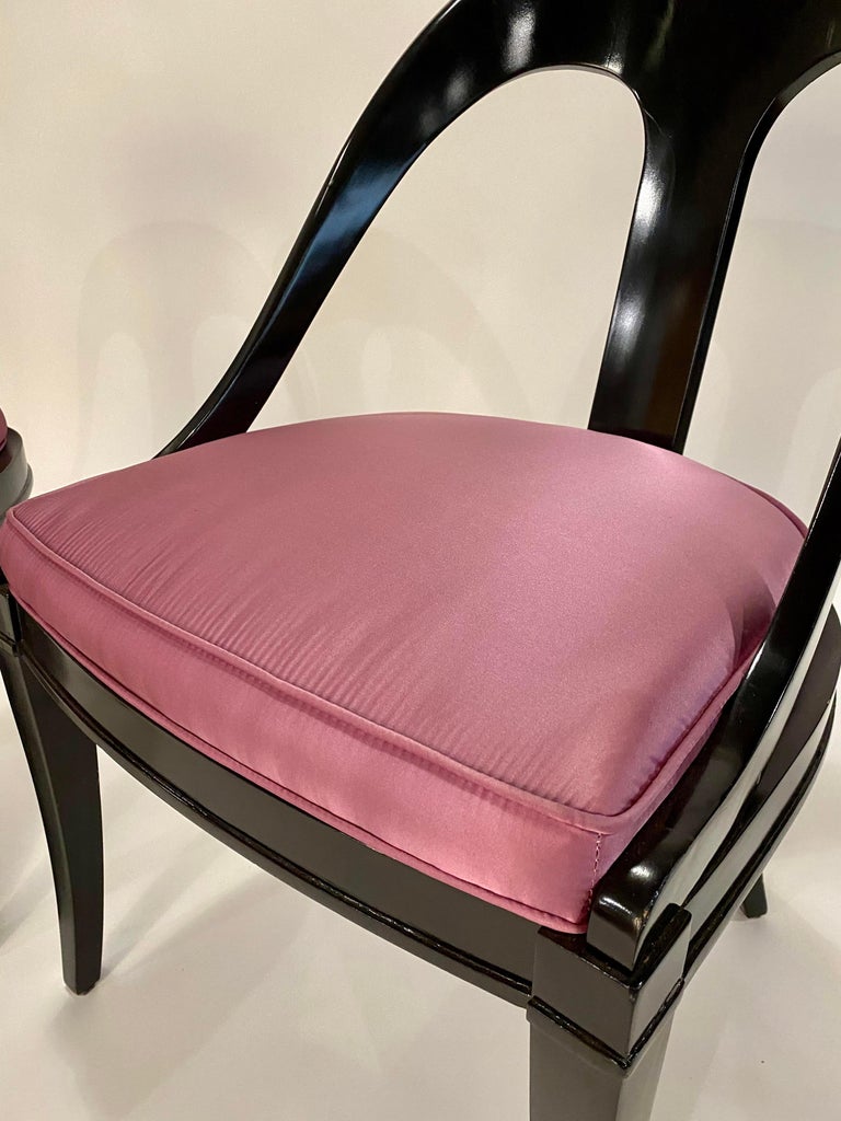 Pair of Mid-Century Neoclassic Style Spoon Chairs in Fabric and Wood ...