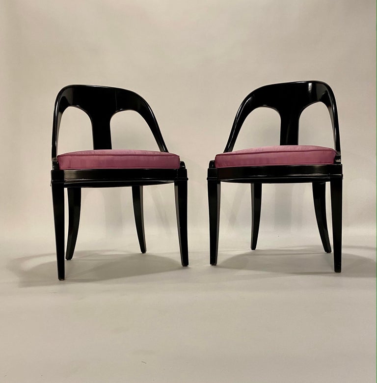 Pair of Mid-Century Neoclassic Style Spoon Chairs in Fabric and Wood ...