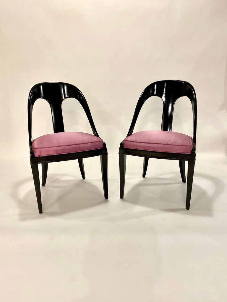 Pair of Mid-Century Neoclassic Style Spoon Chairs in Fabric and Wood ...